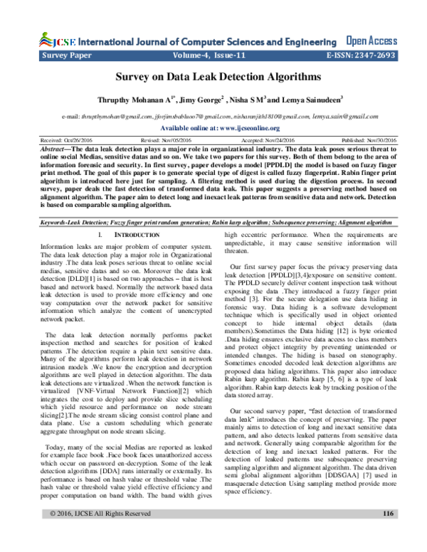 (PDF) Survey on Data Leak Detection Algorithms
