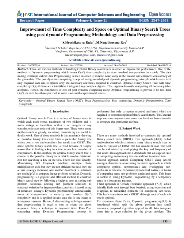 (PDF) Improvement of Time Complexity and Space on Optimal Binary Search ... (PDF) Improvement of Time Complexity and Space on Optimal Binary Search ...