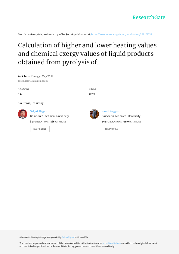 (PDF) Calculation of higher and lower heating values and chemical ...