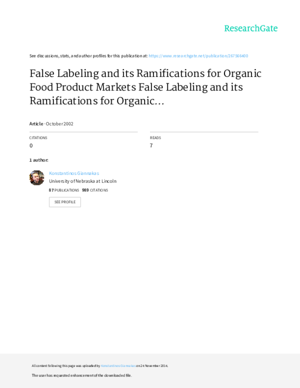 (PDF) False Labeling and its Ramifications for Organic Food Product ...