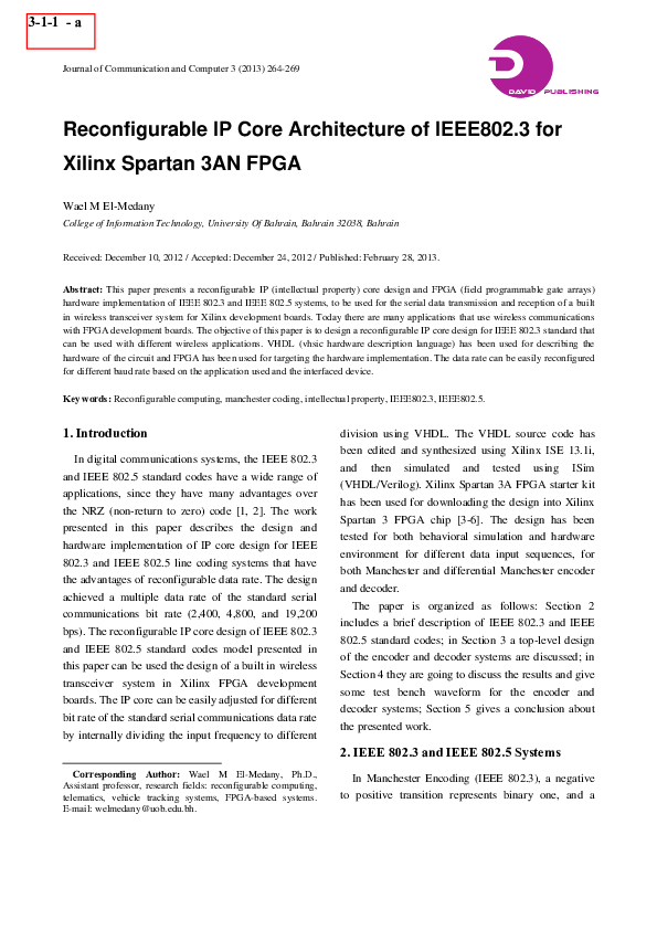 Pdf Reconfigurable Ip Core Architecture Of Ieee802 3 For Xilinx