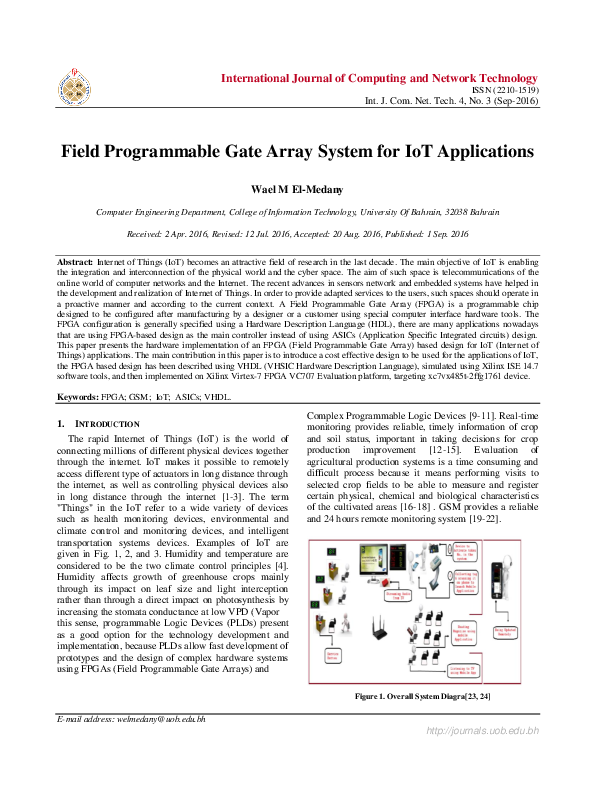 Pdf International Journal Of Computing And Network Technology Field Programmable Gate Array