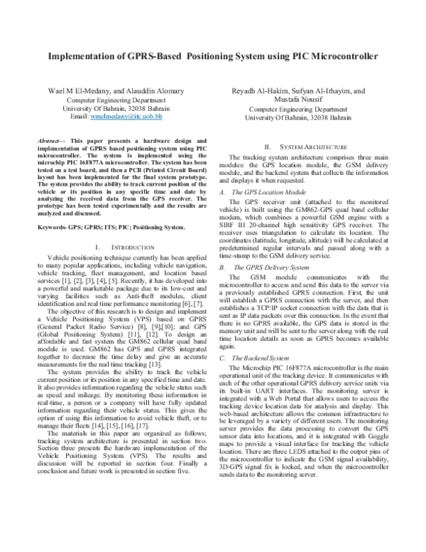 Pdf Implementation Of Gprs Based Positioning System Using Pic