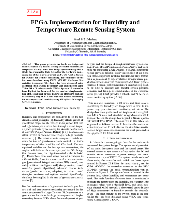 Pdf Fpga Implementation For Humidity And Temperature Remote Sensing System