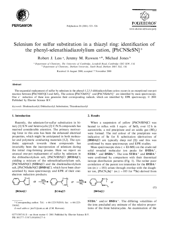 (PDF) Selenium Substitution in Thiazyl Cation