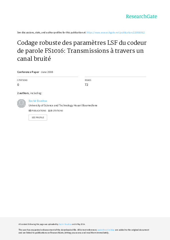 (PDF) Codage robuste des paramètres LSF du codeur de parole FS1016: Transmissions à travers un ...