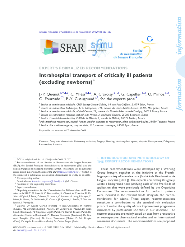 (PDF) Intrahospital transport of critically ill patients (excluding ...