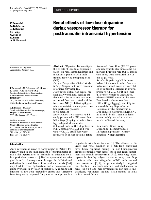 (PDF) Renal effects of low-dose dopamine during vasopressor therapy for ...