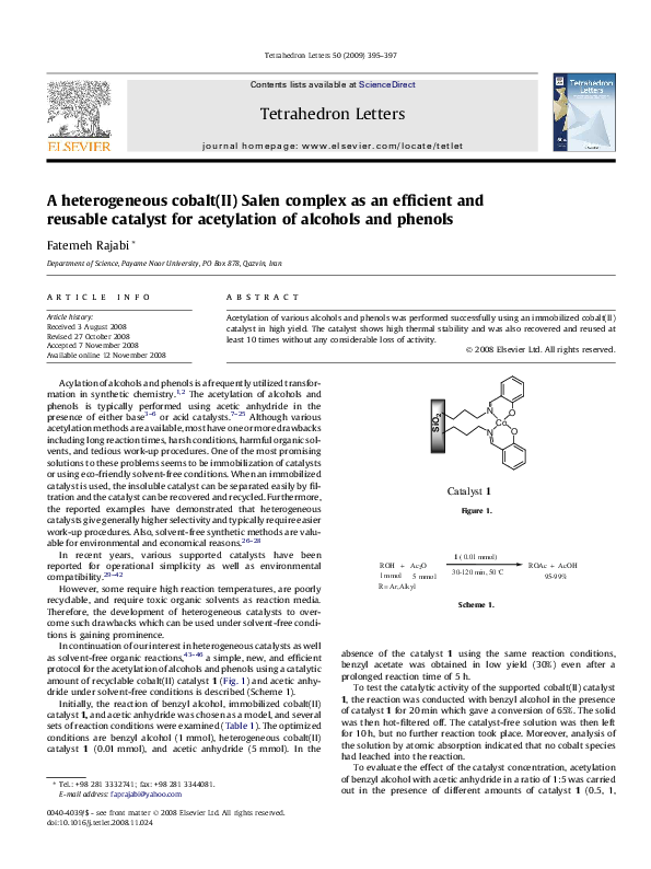 (PDF) A heterogeneous cobalt (II) Salen complex as an efficient and ...