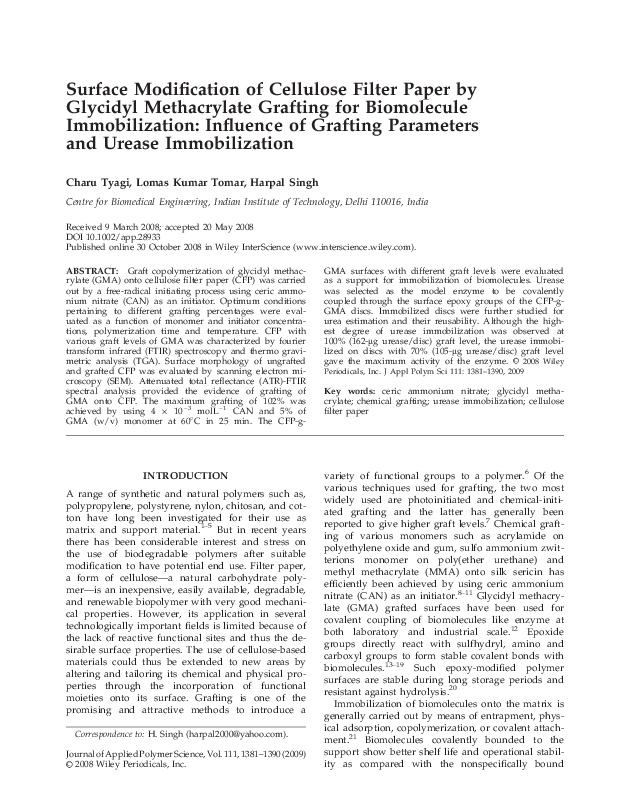 (PDF) Surface modification of cellulose filter paper by glycidyl ...