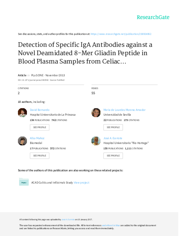 (PDF) Detection of Specific IgA Antibodies against a Novel Deamidated 8 ...