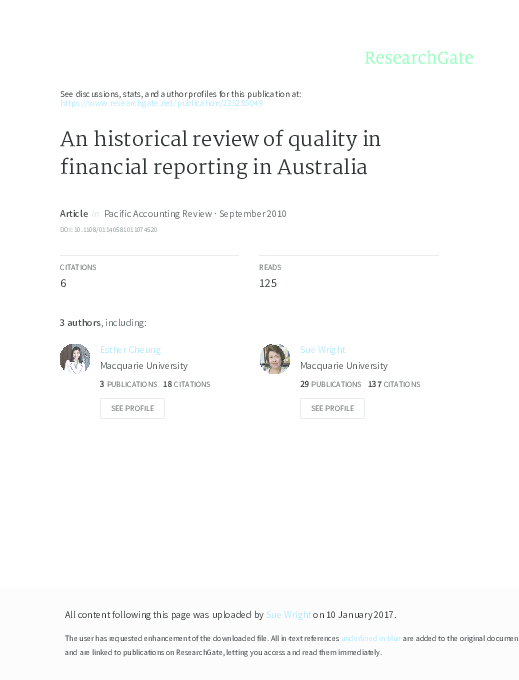 (PDF) An historical review of quality in financial reporting in Australia