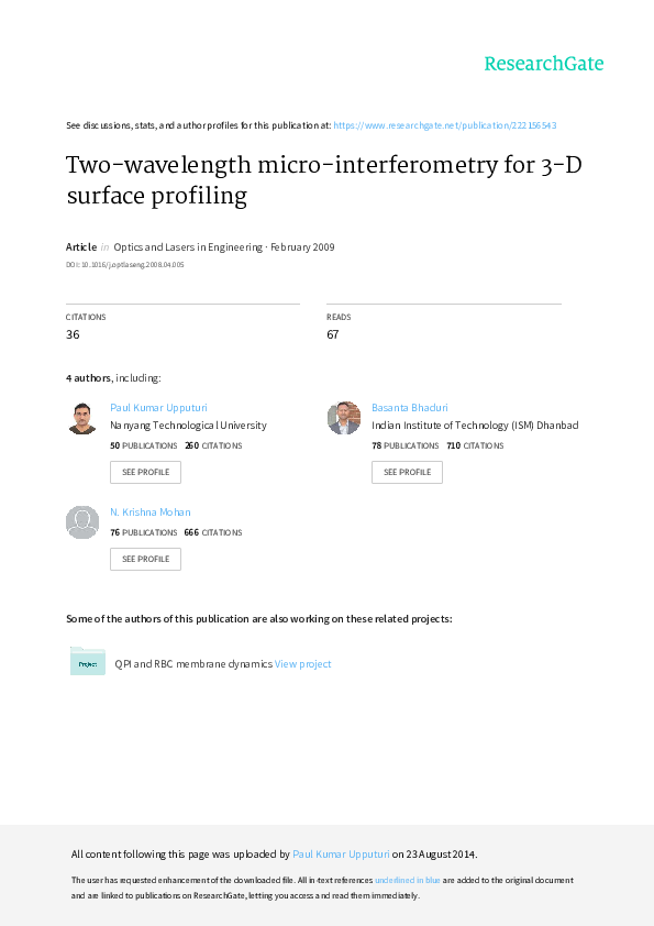 (PDF) Two-wavelength micro-interferometry for 3-D surface profiling