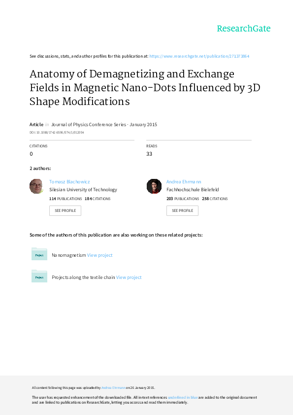 (PDF) Anatomy of Demagnetizing and Exchange Fields in Magnetic Nano-Dots Influenced by 3D Shape ...