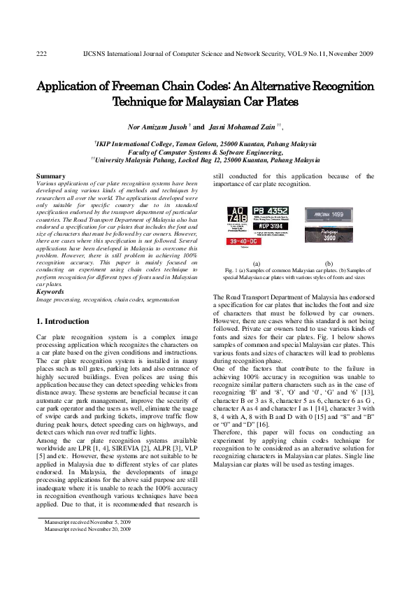 (PDF) Application of Freeman Chain Codes: An Alternative Recognition Technique for Malaysian Car ...