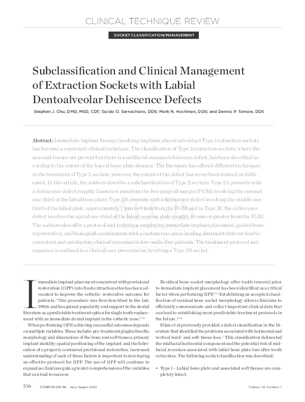 (PDF) Subclassification and Clinical Management of Extraction Sockets ...