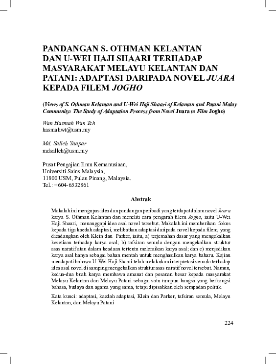 (PDF) Pandangan S. Othman Kelantan dan U-Wei Haji Shaari Terhadap Masyarakat Melayu Kelantan dan ...