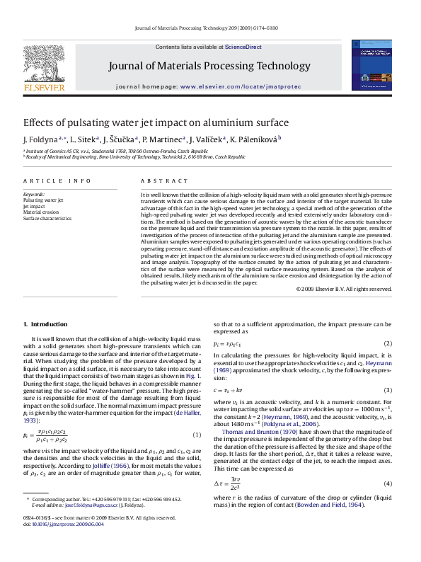 (PDF) Effects of pulsating water jet impact on aluminium surface