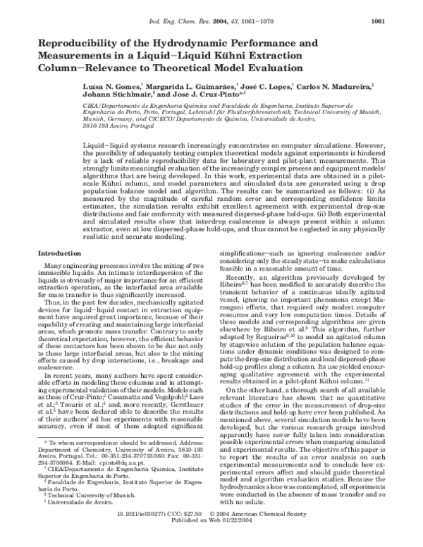 Pdf Reproducibility Of The Hydrodynamic Performance And Measurements In A Liquid−liquid Kühni
