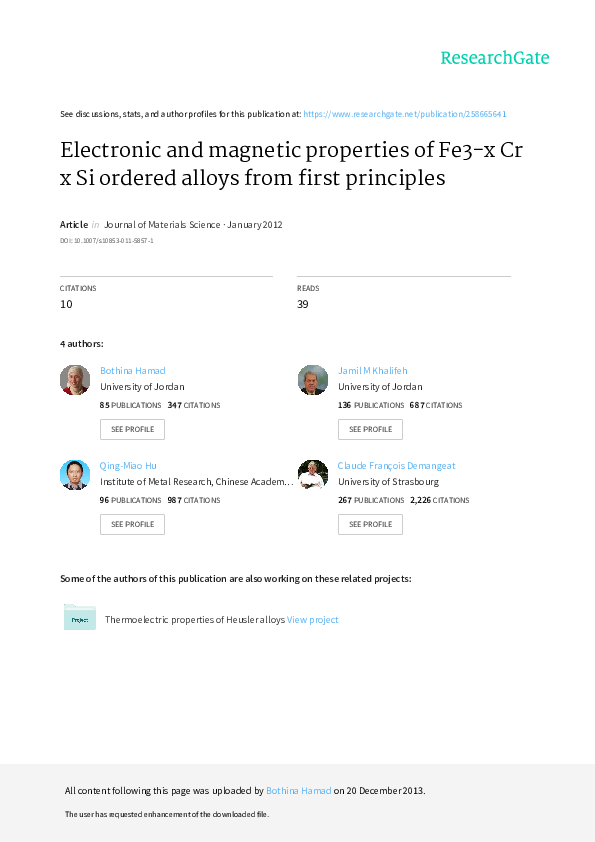 (PDF) Electronic and magnetic properties of Fe3−x Cr x Si ordered alloys from first principles