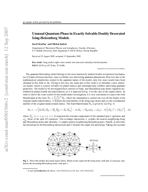 (PDF) Unusual Quantum Phase in Exactly Solvable Doubly Decorated Ising-Heisenberg Models