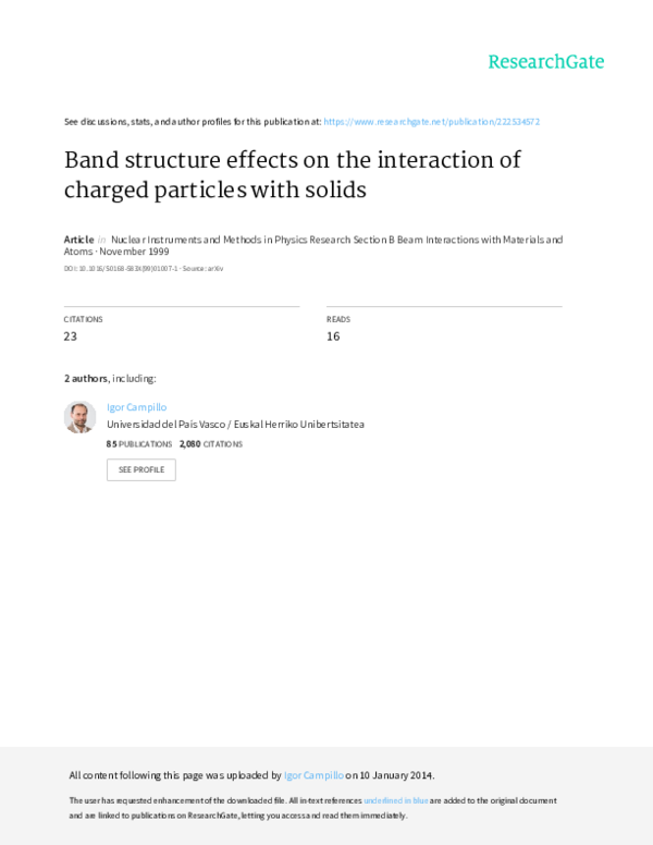 (PDF) Band structure effects on the interaction of charged particles with solids