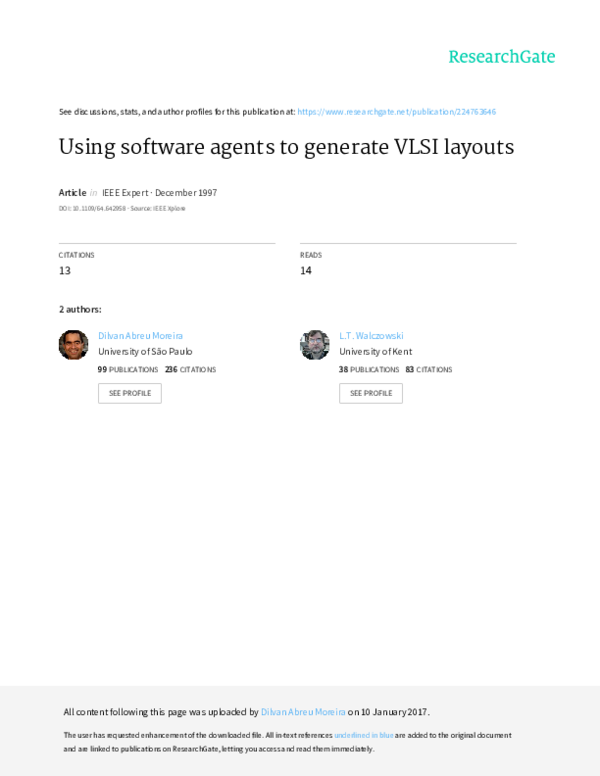 Pdf Using Software Agents To Generate Vlsi Layouts 