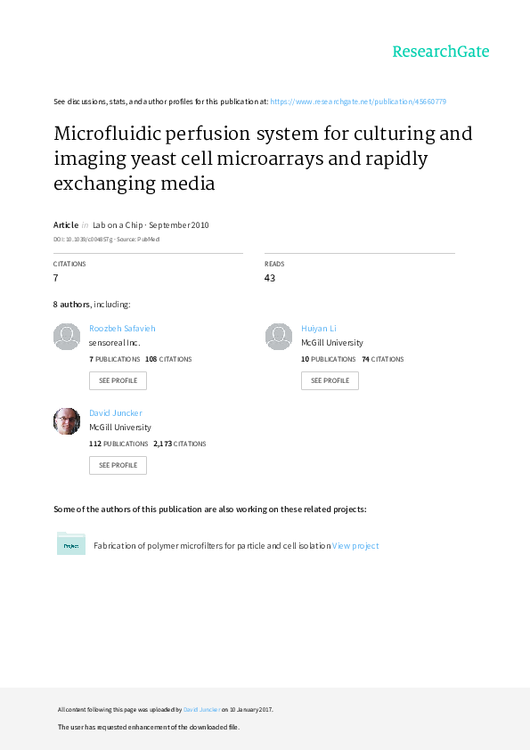 Pdf Microfluidic Perfusion System For Culturing And Imaging Yeast Cell Microarrays And Rapidly