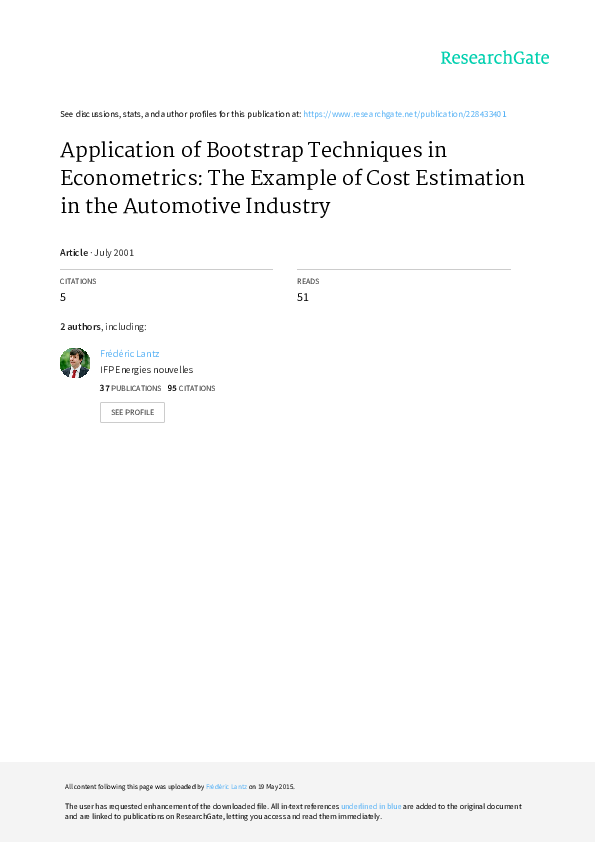 (PDF) Application of Bootstrap Techniques in Econometrics: The Example of Cost Estimation in the ...