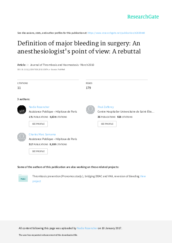 (PDF) Definition of major bleeding in surgery: an anesthesiologist s ...
