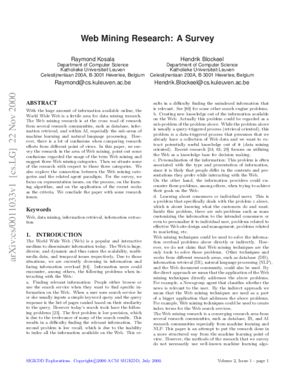 (PDF) Web mining research: A survey