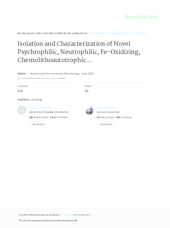(PDF) Isolation and characterization of novel psychrophilic, neutrophilic, Fe-oxidizing ...