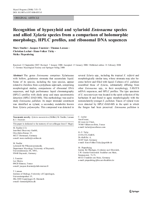(PDF) Recognition of hypoxyloid and xylarioid Entonaema species and ...