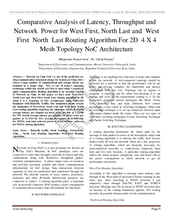 (PDF) Comparative Analysis of Latency, Throughput and Network Power for West First, North Last ...