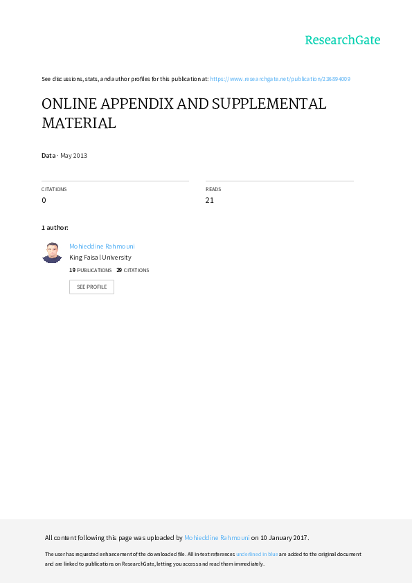 (PDF) Online Appendix and Supplemental Material