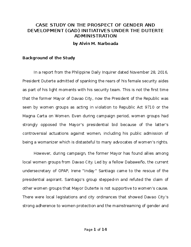 (DOC) CASE STUDY ON THE PROSPECT OF GENDER AND DEVELOPMENT (GAD ...