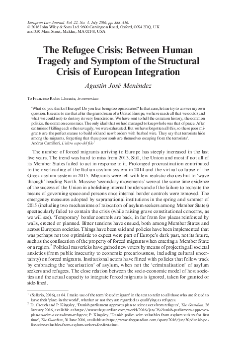 (PDF) The Refugee Crisis: Between Human Tragedy and Symptom of the ...