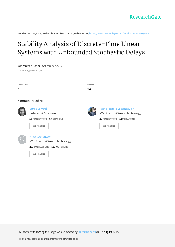 (PDF) Stability Analysis of Discrete-Time Linear Systems with Unbounded Stochastic Delays
