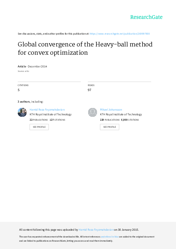 (PDF) Global convergence of the Heavy-ball method for convex optimization