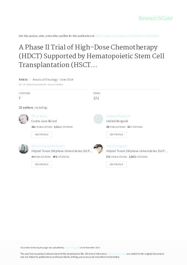 (PDF) A phase II trial of high-dose chemotherapy (HDCT) supported by ...