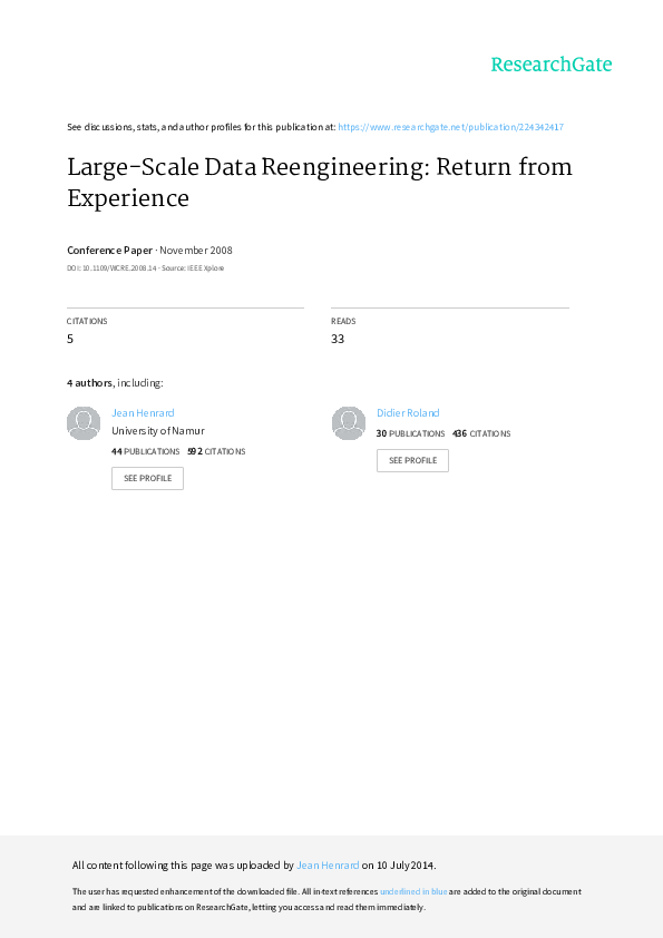 (PDF) Large-Scale Data Reengineering: Return from Experience