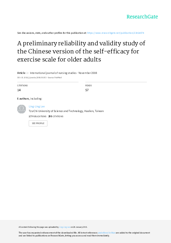 (PDF) A preliminary reliability and validity study of the Chinese version of the self-efficacy ...
