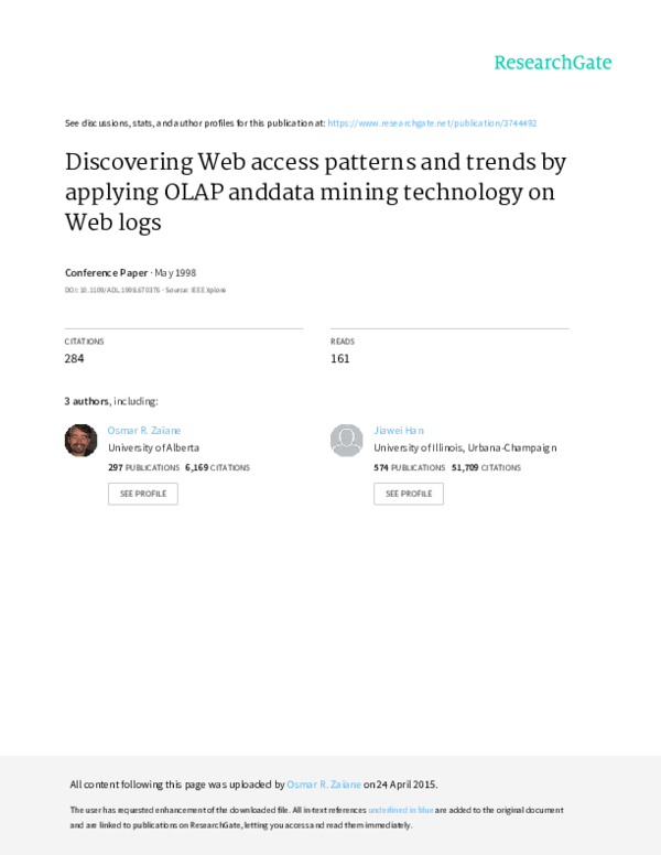 Pdf Discovering Web Access Patterns And Trends By Applying Olap And
