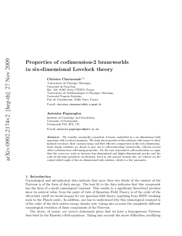 (PDF) Properties of codimension-2 braneworlds in six-dimensional Lovelock theory