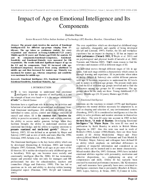 (PDF) Impact of Age on Emotional Intelligence and Its Components