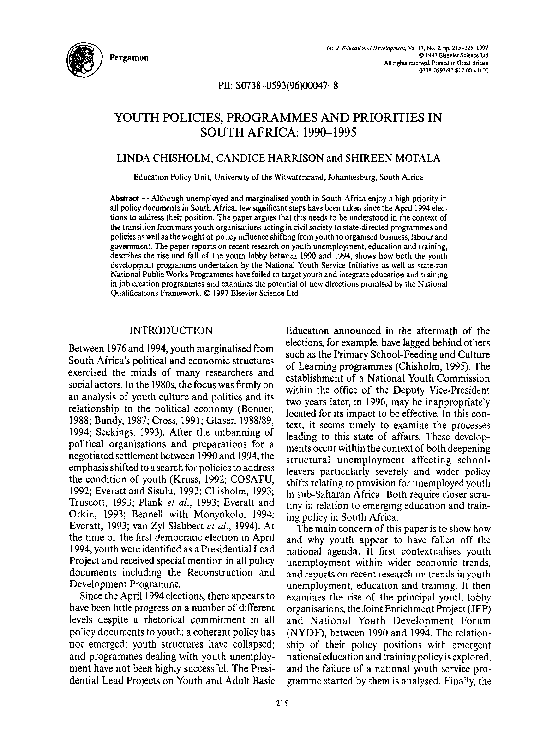 (PDF) Youth policies, programmes and priorities in South Africa: 1990 ...