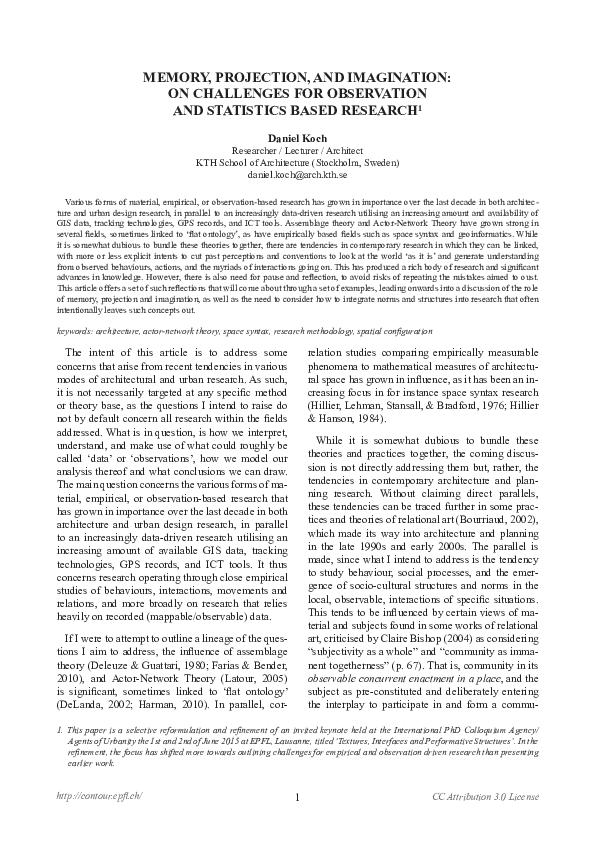 (PDF) Memory, Projection, and Imagination: On challenges to observation ...