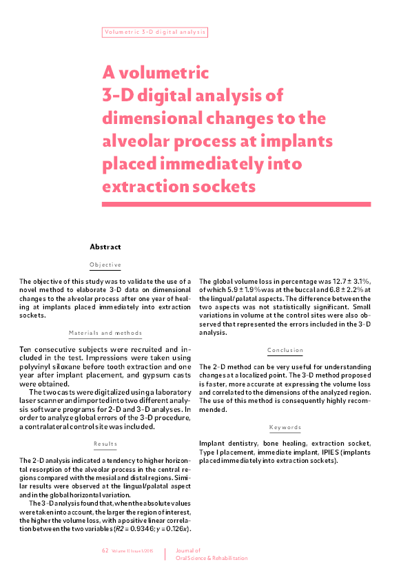 (PDF) A volumetric 3-D digital analysis of dimensional changes to the alveolar process at ...