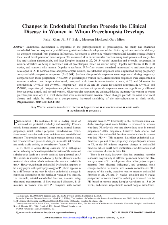 (PDF) Changes in Endothelial Function Precede the Clinical Disease in ...