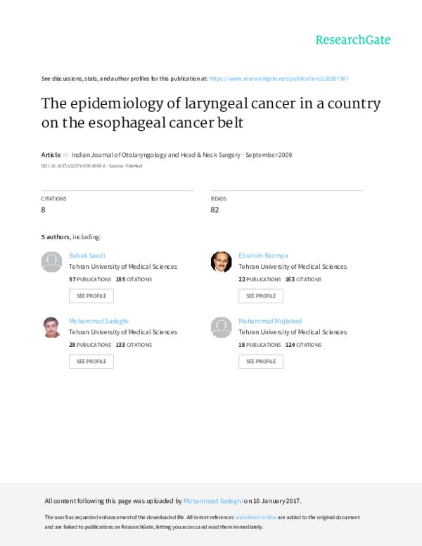 (PDF) The epidemiology of laryngeal cancer in a country on the ...
